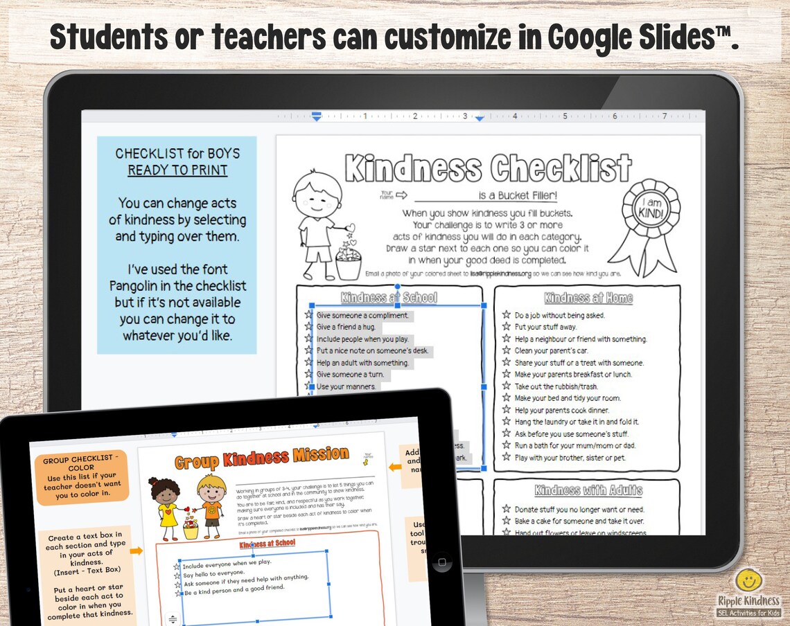 Editable Kindness Checklists for Kids Customize Checklist Template in ...