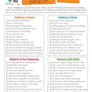 Editable Kindness Checklists for Kids Customize in Google - Etsy