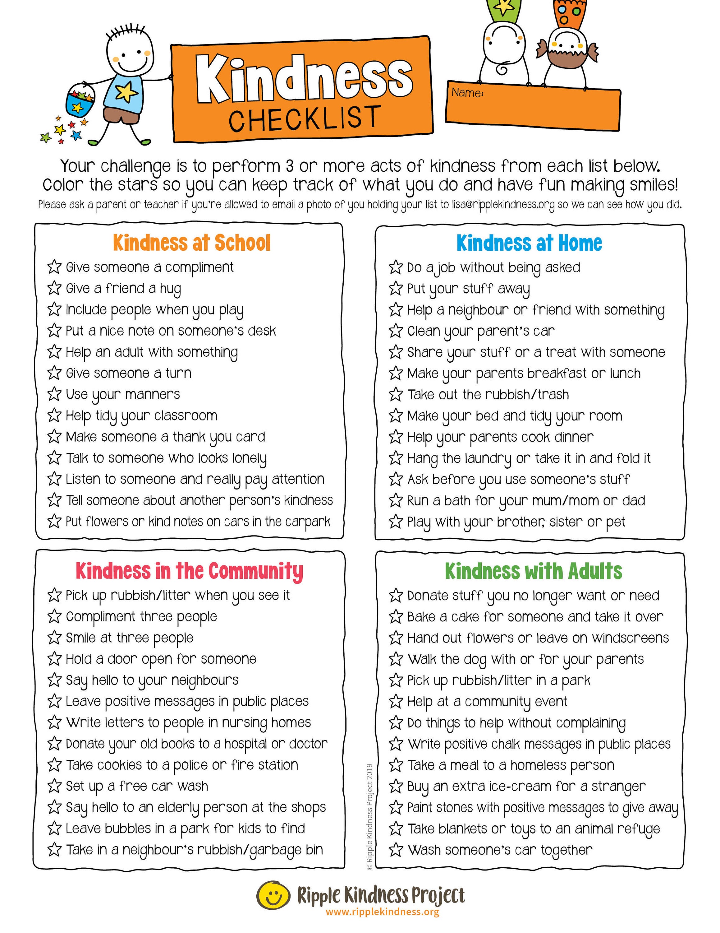 Editable Kindness Checklists for Kids Customize in Google - Etsy