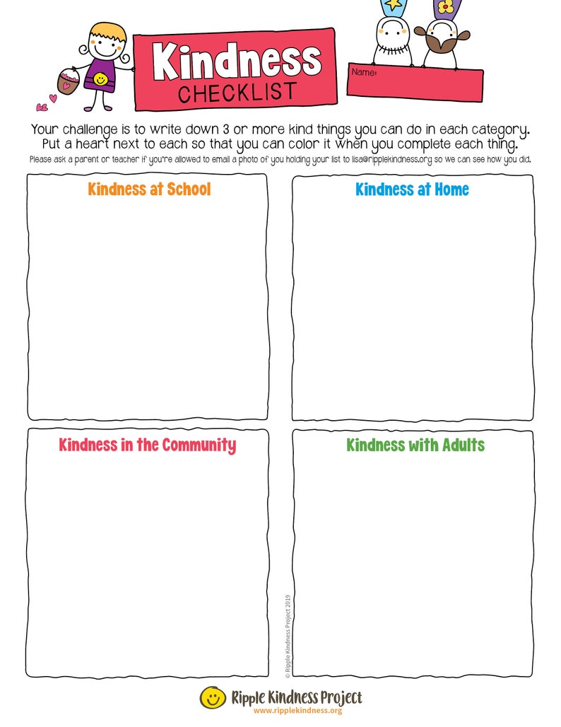 Editable Kindness Checklists for Kids Customize in Google - Etsy Australia