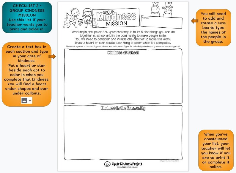 Editable Kindness Checklists for Kids Customize in Google - Etsy Australia