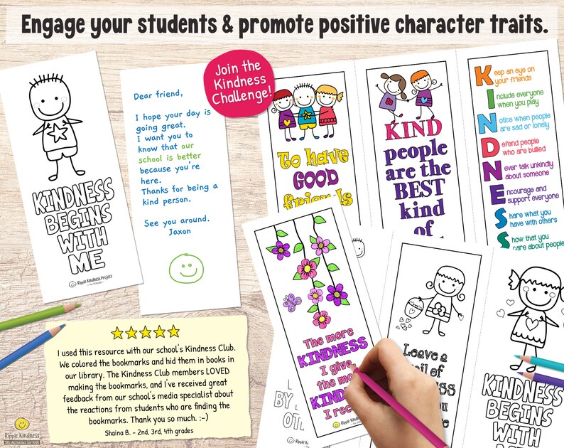 Kindness Bookmarks for Kids | Coloring Bookmarks | Kindness Day ...