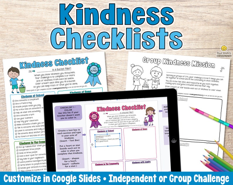 Editable Kindness Checklists for Kids - Customize Checklist Template in ...