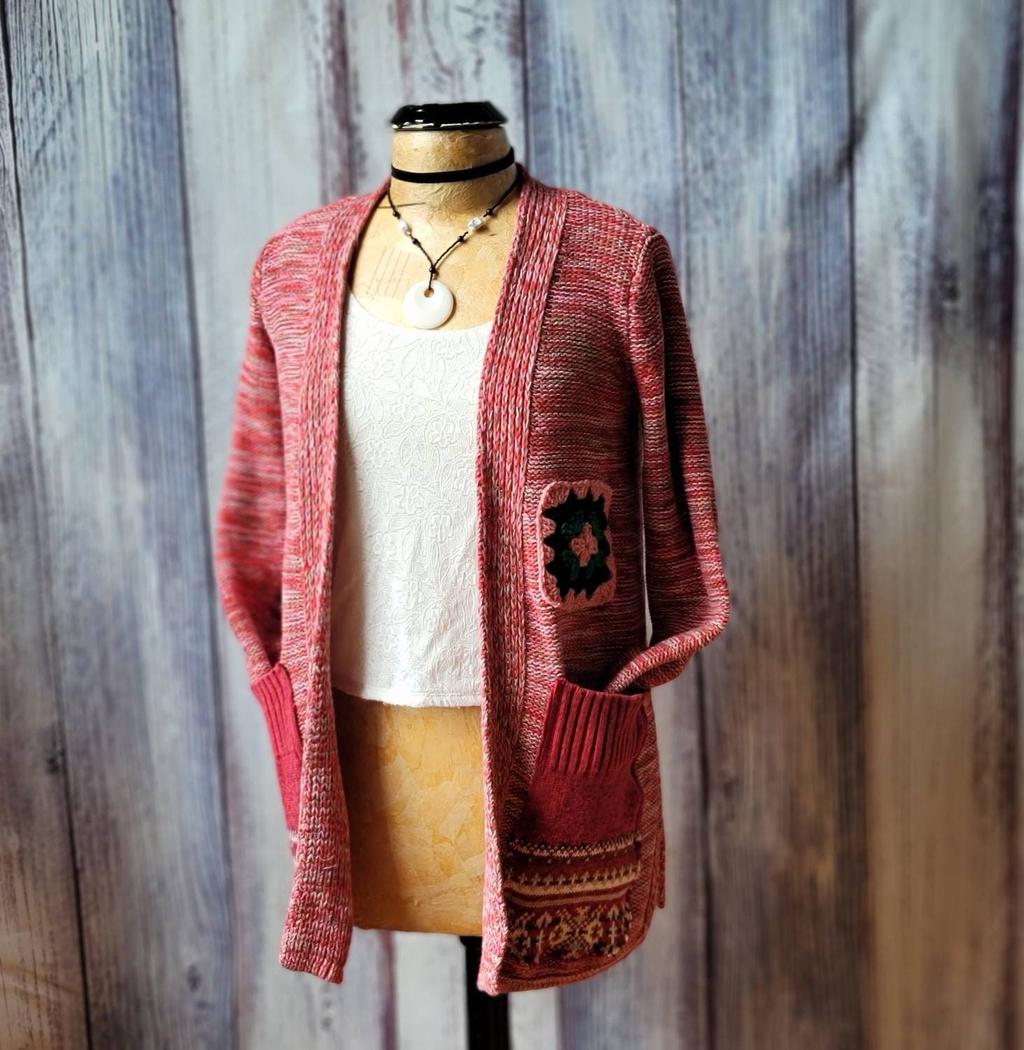 Upcycled Cardigan Pink Variegated Sweater Upcycled Top Refashioned ...