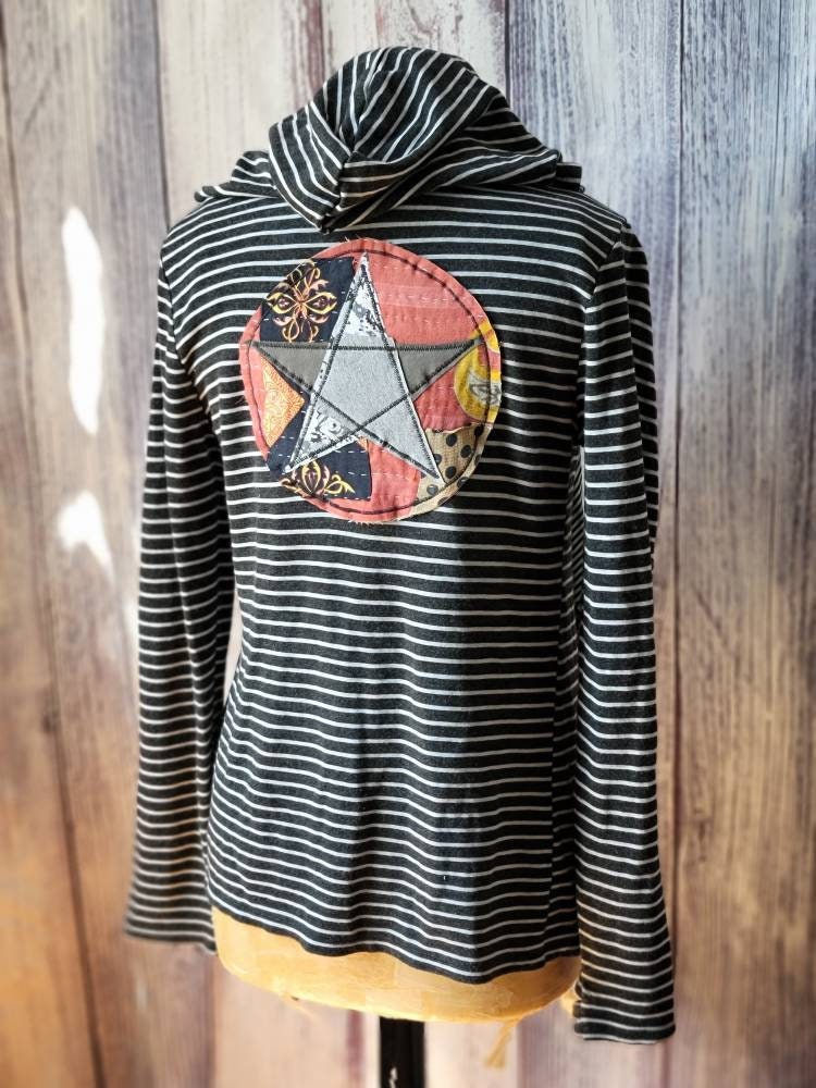 Upcycled Shabby Pentacle Kantha Quilt Hooded Knit Cardigan - Etsy