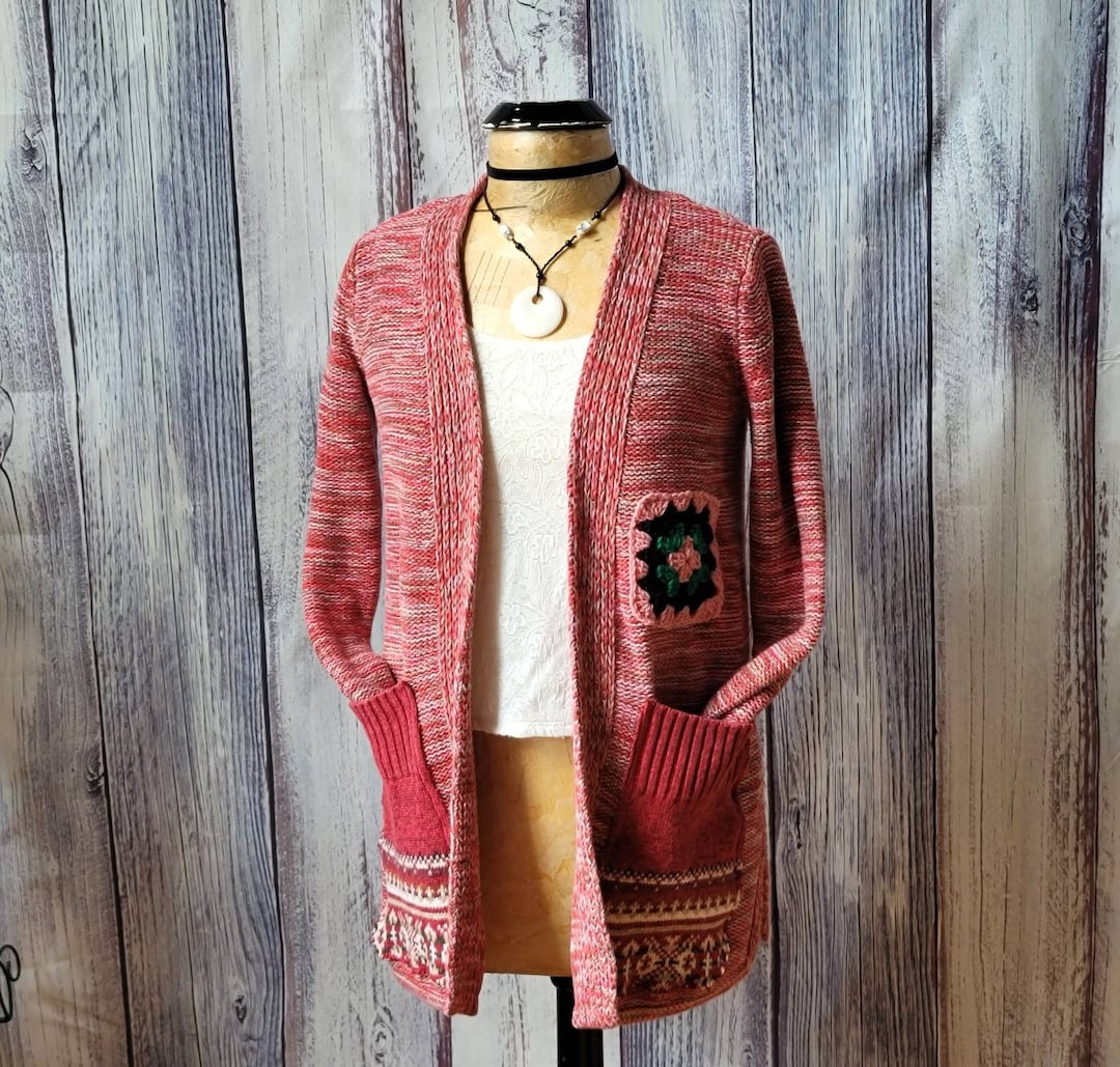 Upcycled Cardigan Pink Variegated Sweater Upcycled Top Refashioned ...