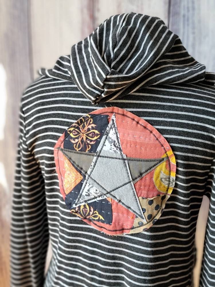 Upcycled Shabby Pentacle Kantha Quilt Hooded Knit Cardigan - Etsy
