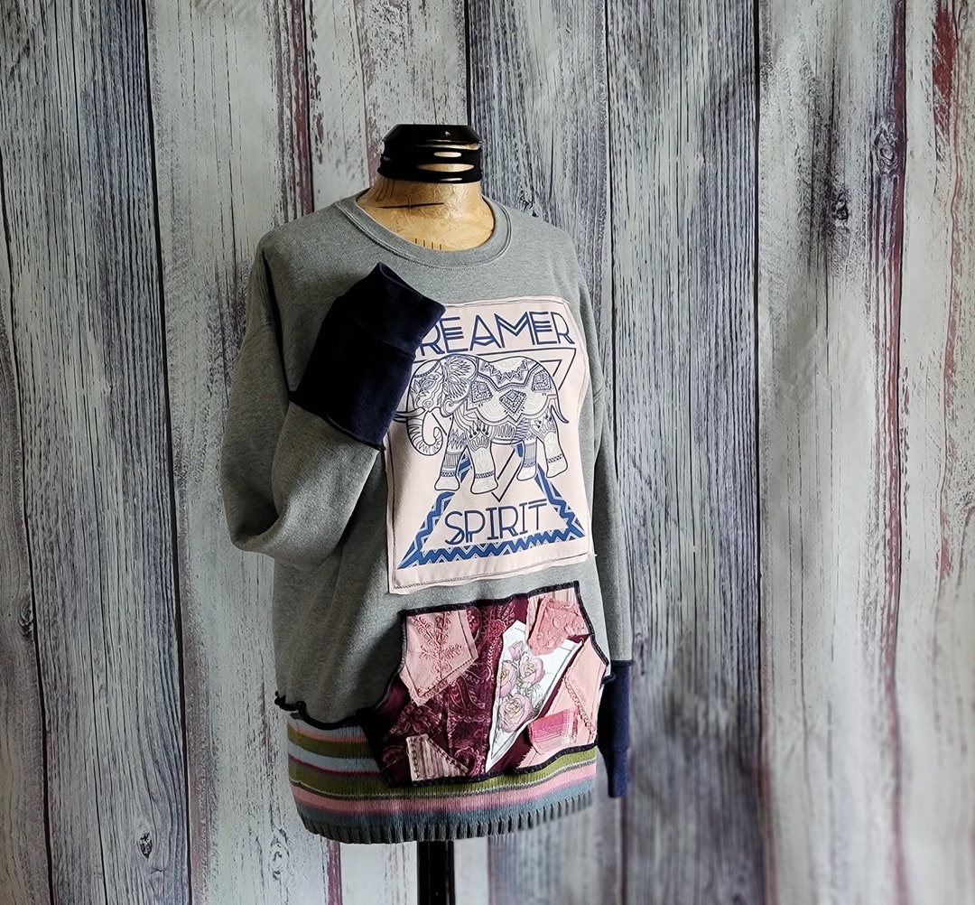Dreamer Spirit Boho Upcycled Pullover Sweatshirt Crewneck Collage ...