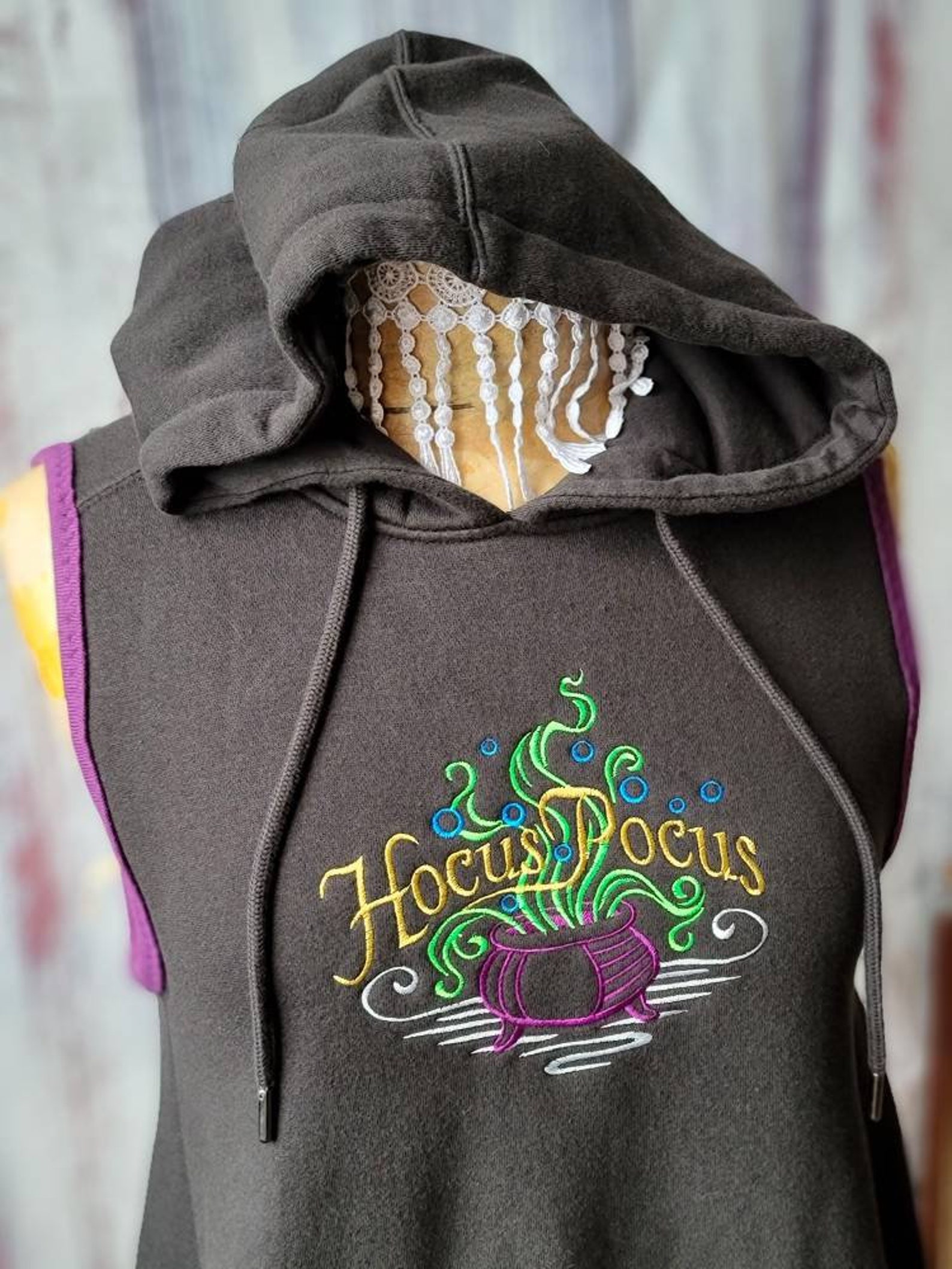 Hocus Pocus Upcycled Hoodie Dress A-line Hooded Sweatshirt Black ...