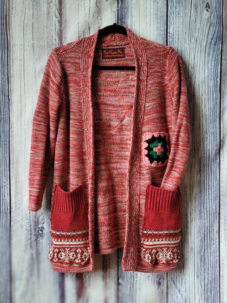 Upcycled Cardigan Pink Variegated Sweater Upcycled Top Refashioned ...