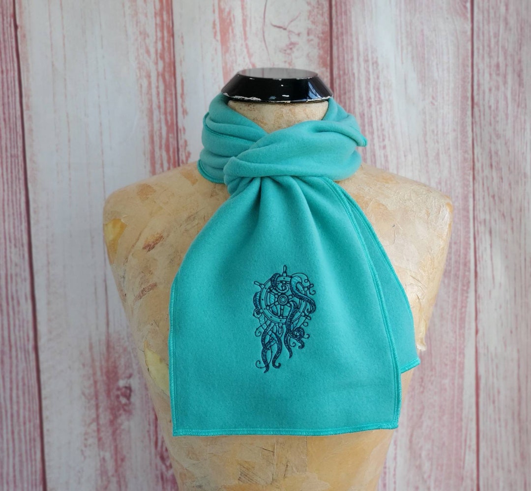 Octopus Scarf Aqua Light Teal Seafoam Fleece Neck Warmer Nautical Ship ...