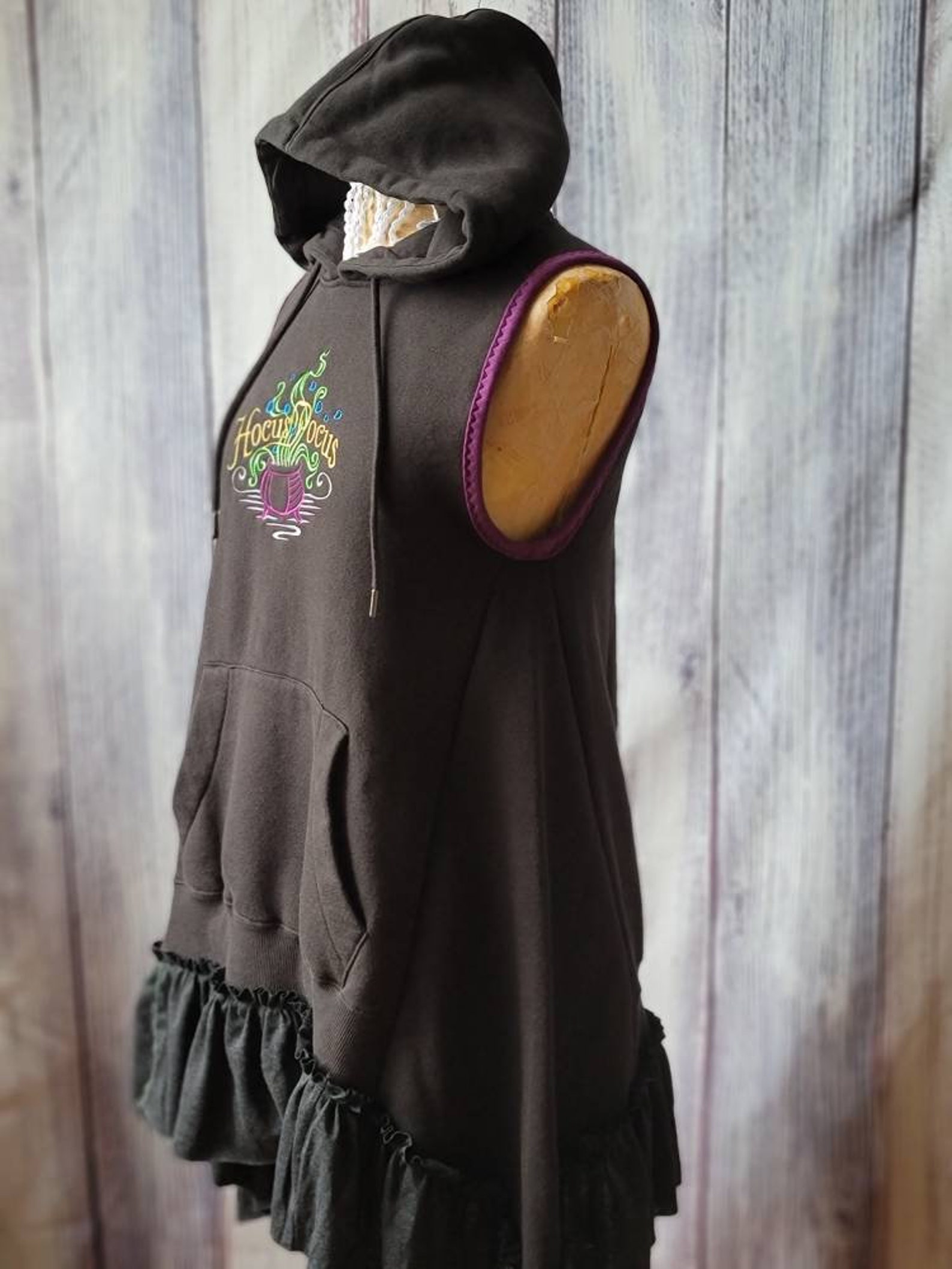 Hocus Pocus Upcycled Hoodie Dress A-line Hooded Sweatshirt Black ...