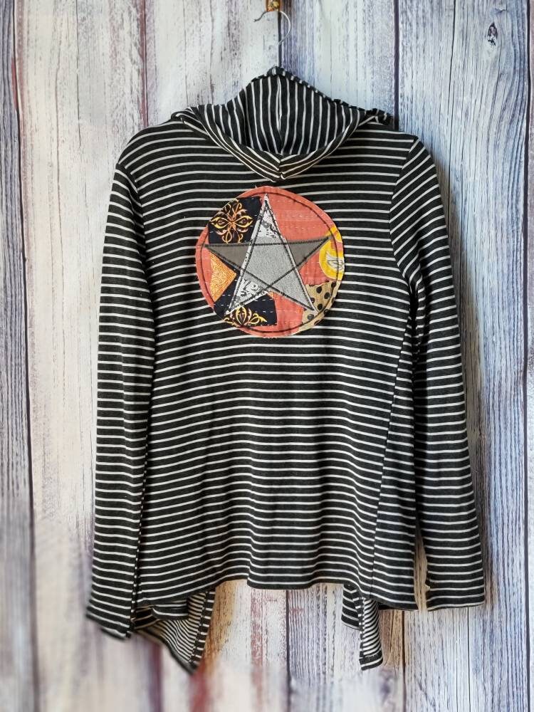 Upcycled Shabby Pentacle Kantha Quilt Hooded Knit Cardigan - Etsy