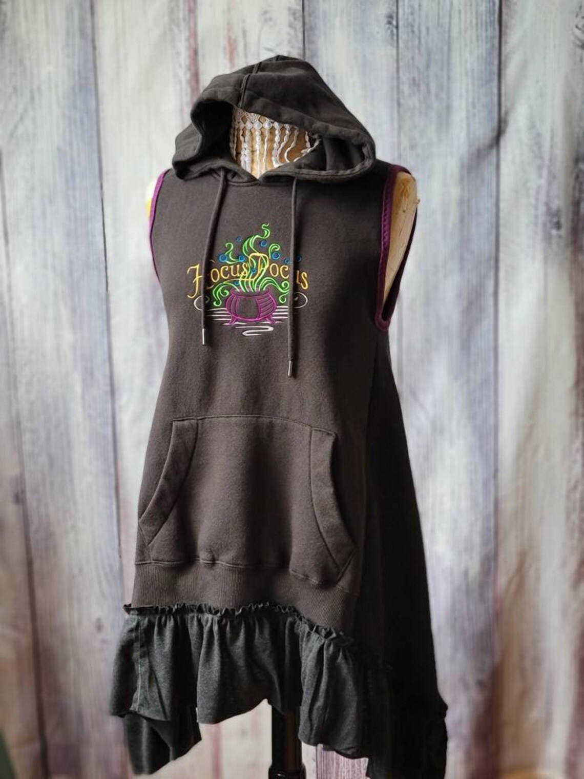 Hocus Pocus Upcycled Hoodie Dress A-line Hooded Sweatshirt Black ...