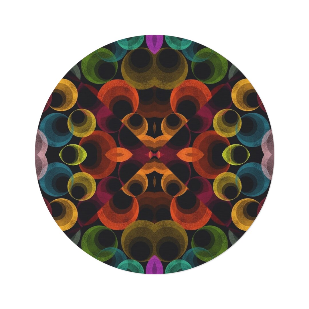 Round Rug Red Multicolour Rainbow Circle Graphic Printed US - Etsy