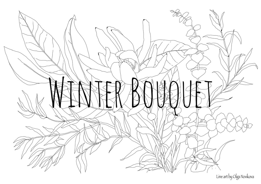 Winter Bouquet Coloring Page, Printable, Digital Download - Etsy