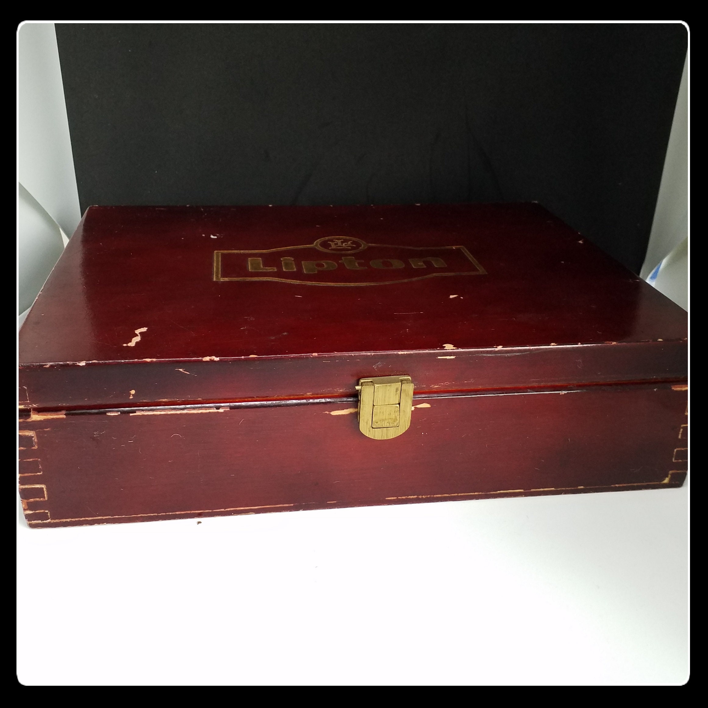 Vintage Big Wooden Hinged Lipton Gift Tea Box | Etsy