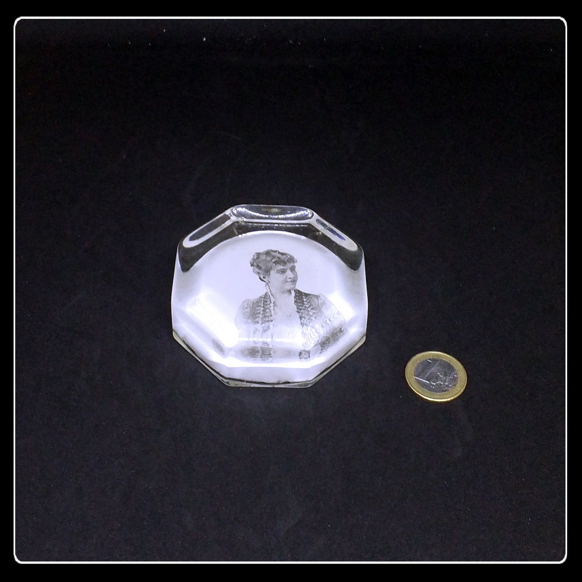 Vintage Octagonal Glass Paperweight With a Victorian Lady - Etsy