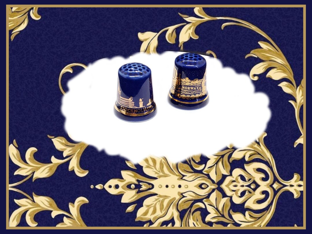 Vintage Blue and Gold Porcelain Souvenir Thimbles, a Set of Two - Etsy