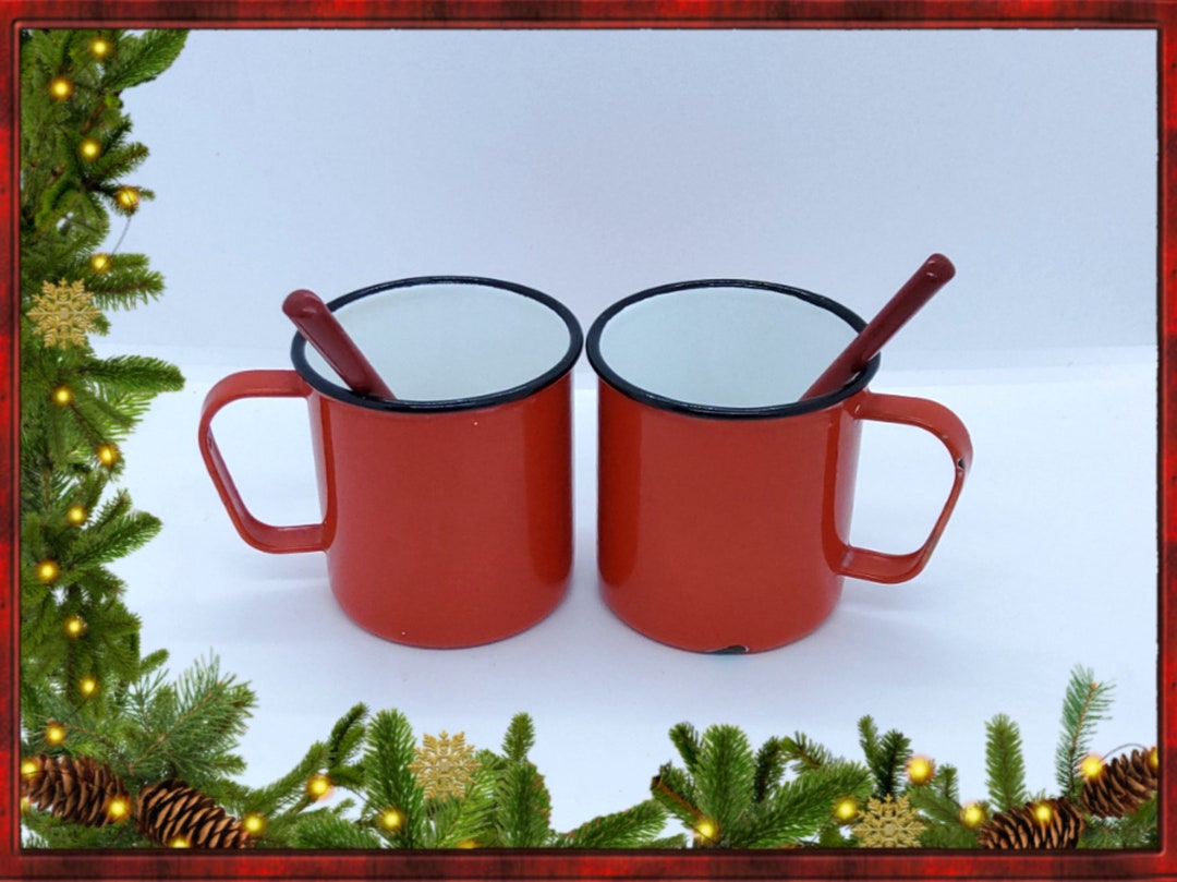 Vintage Finnish Finel Red Enamel Mugs - Etsy