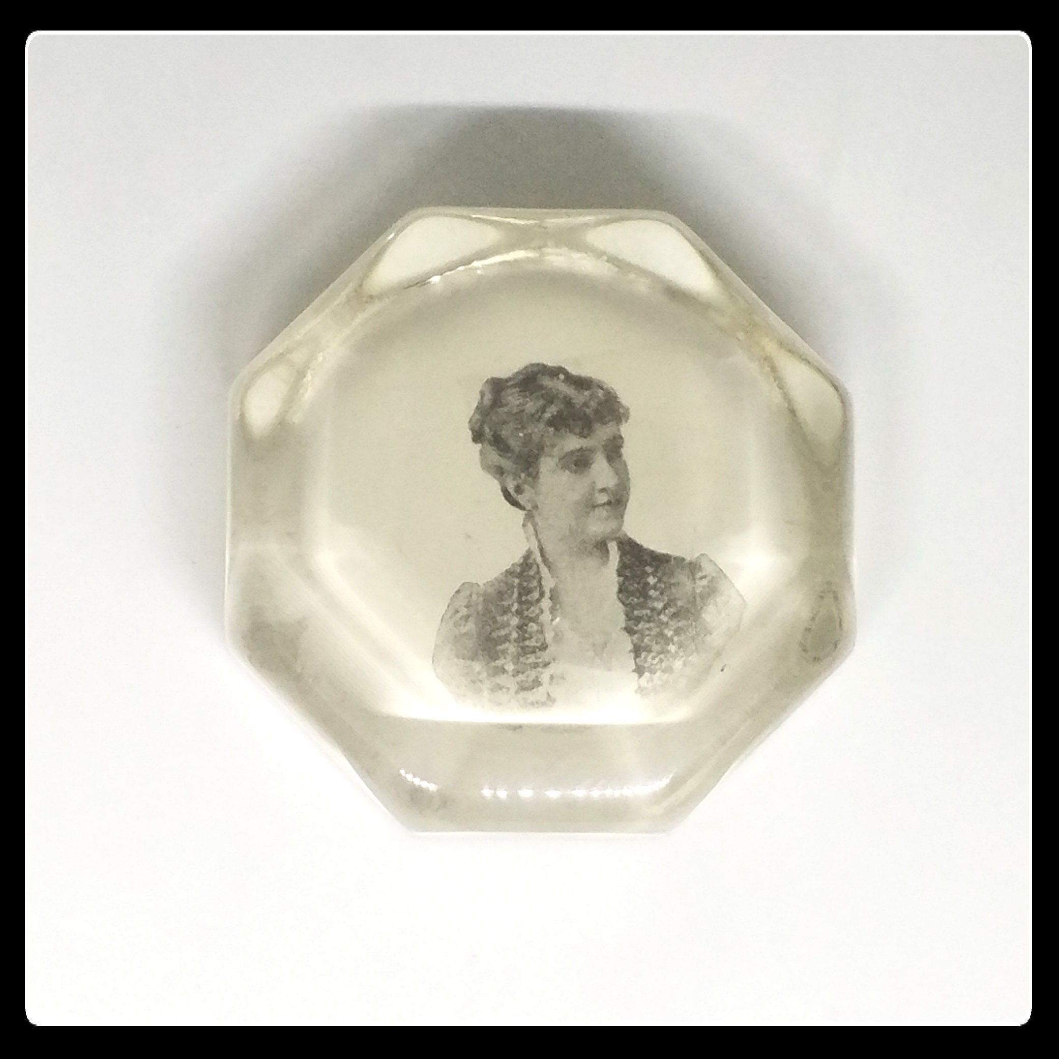 Vintage Octagonal Glass Paperweight With a Victorian Lady | Etsy