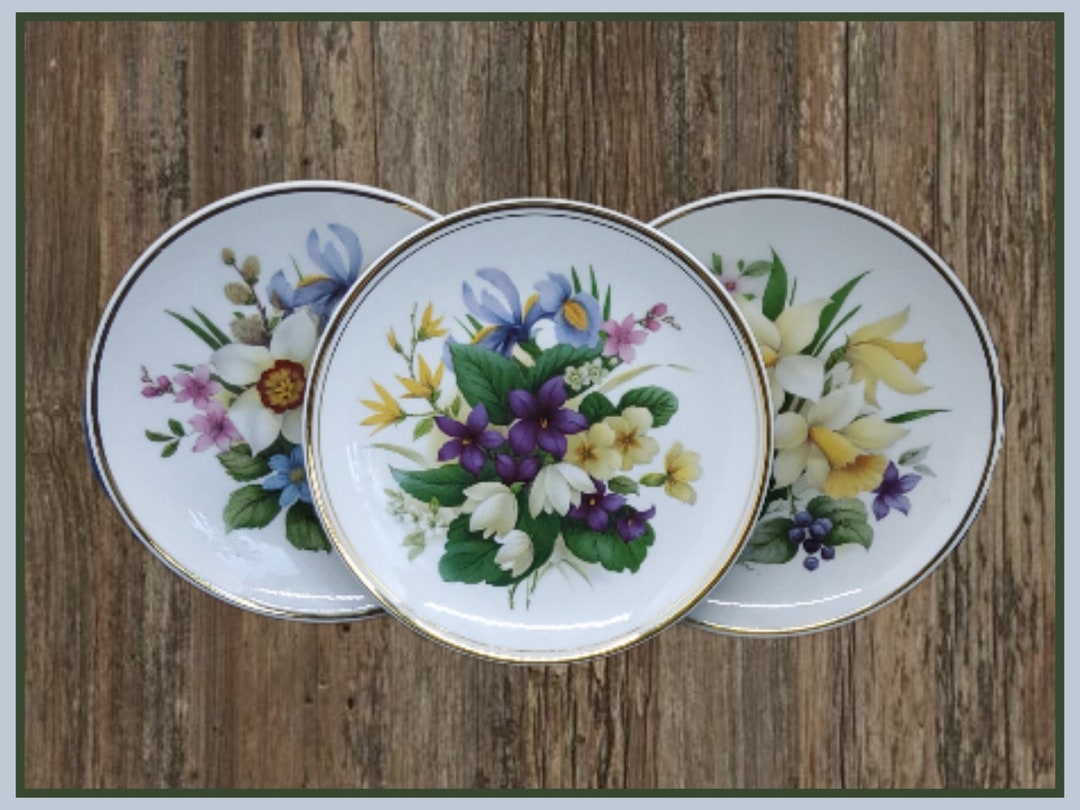 Vintage Three Flowering Garden Wall Hanging Floral Decorative Plates - Etsy