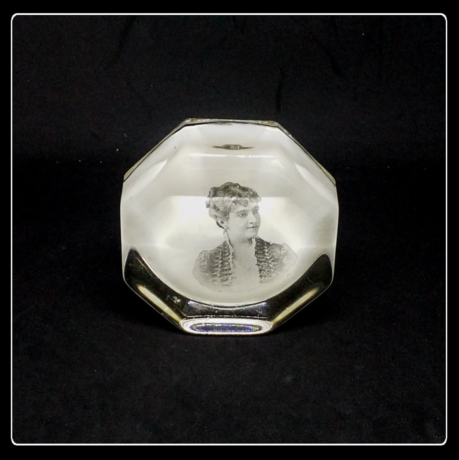 Vintage Octagonal Glass Paperweight With a Victorian Lady - Etsy