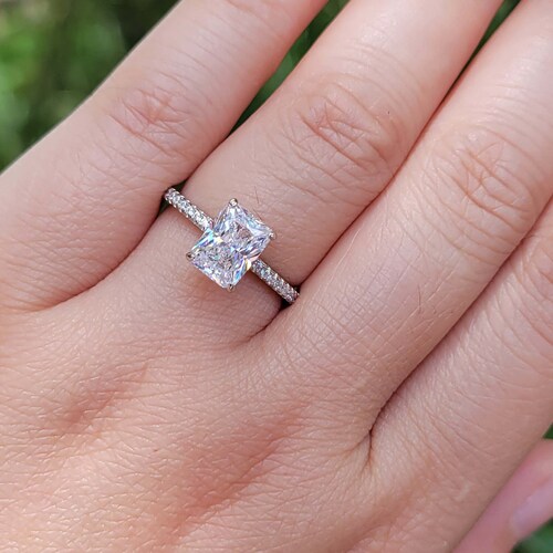 Sterling Silver Radiant Cut Engagement Ring Split Shank | Etsy