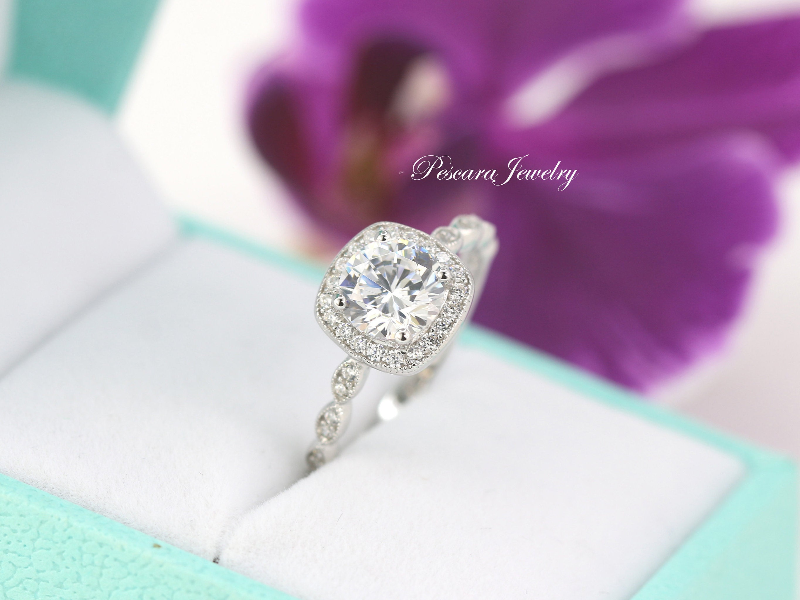 1.8ctw Art Deco Engagement Ring Cushion Halo With Round Cut - Etsy