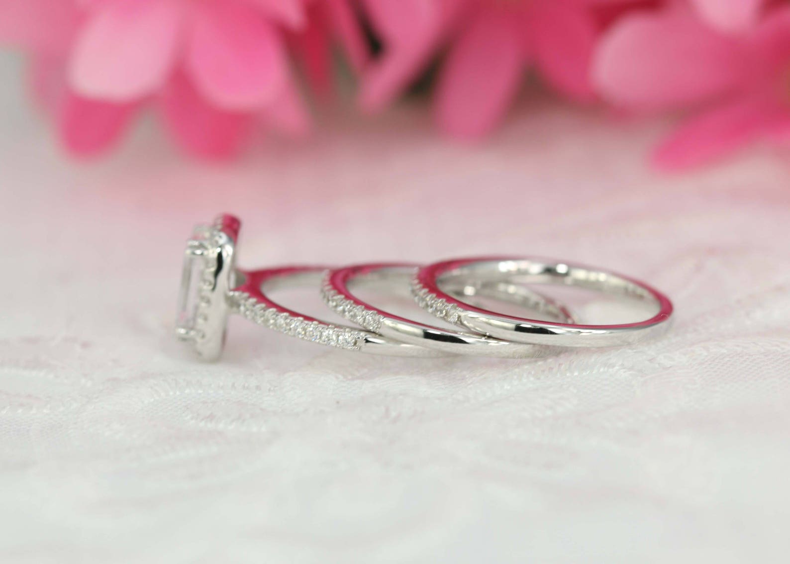 Wedding Ring Set Engagement Ring Set Emerald Bridal Set - Etsy