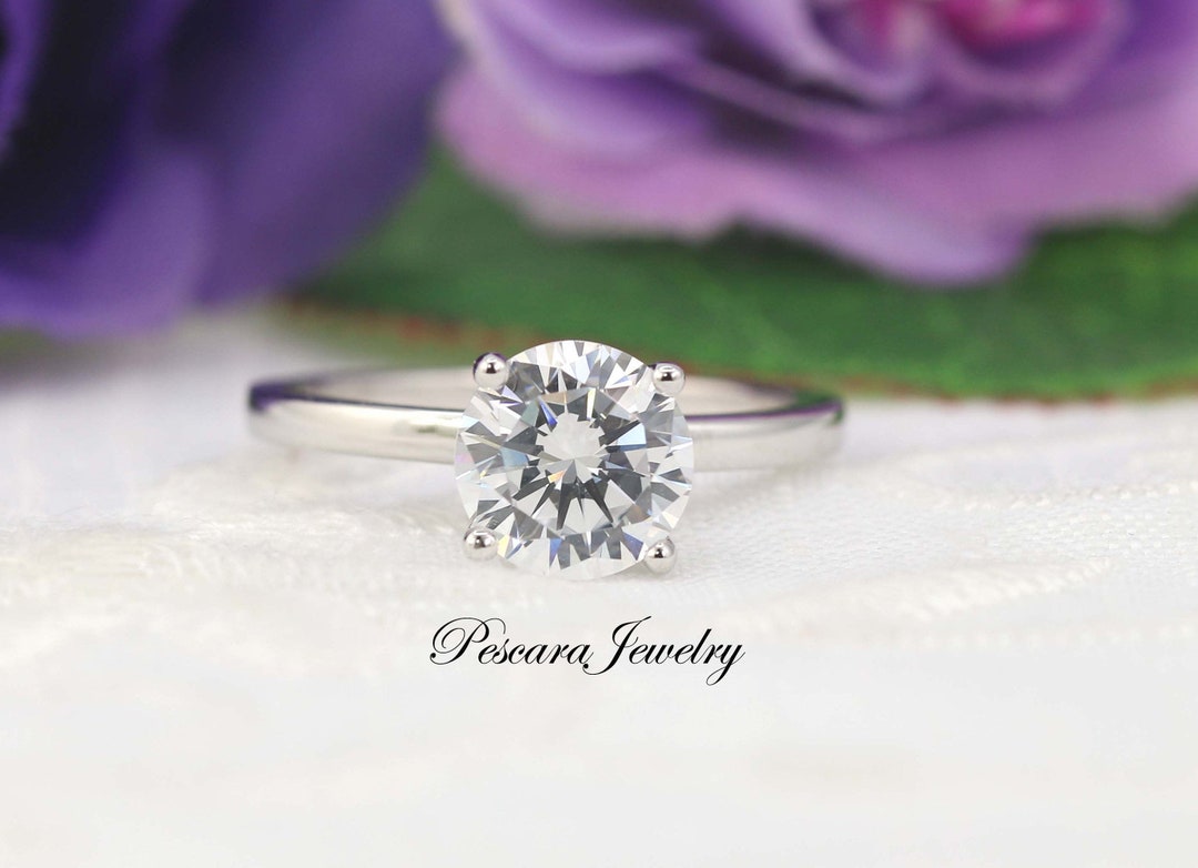 2 Carat Round Solitaire Ring, 4 Prongs Round Stacking Engagement Ring ...