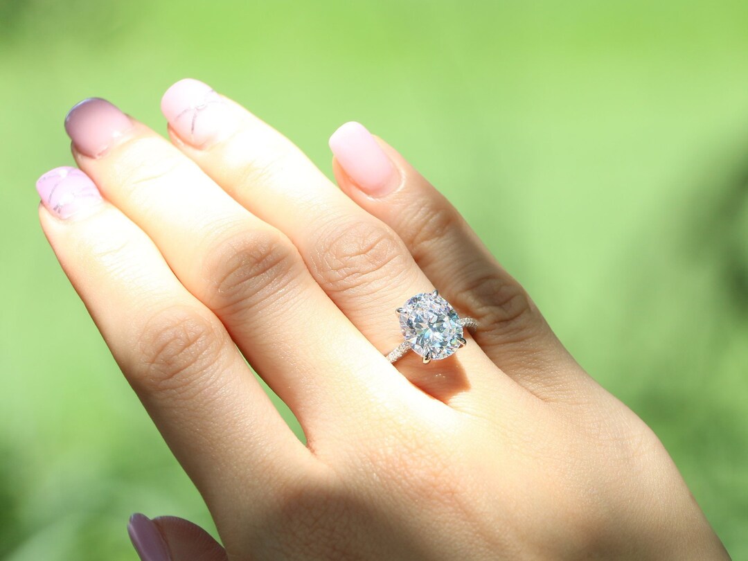 Oval Cut Engagement Ring, Promise Ring, Sterling Silver Half Eternity ...