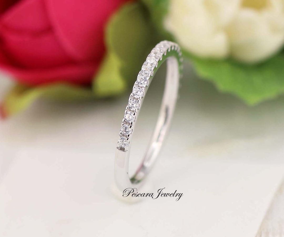 Half Eternity Wedding Band, Half Band 1.4mm Stones, Matching Bands, 925 ...