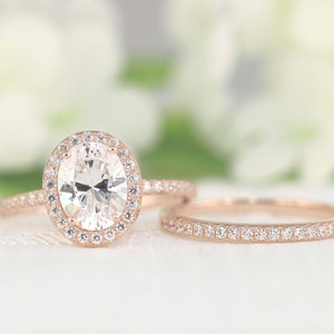 2.6 Ctw Rose Gold Oval Halo Engagement Ring Set - Oval Cut Ring ...