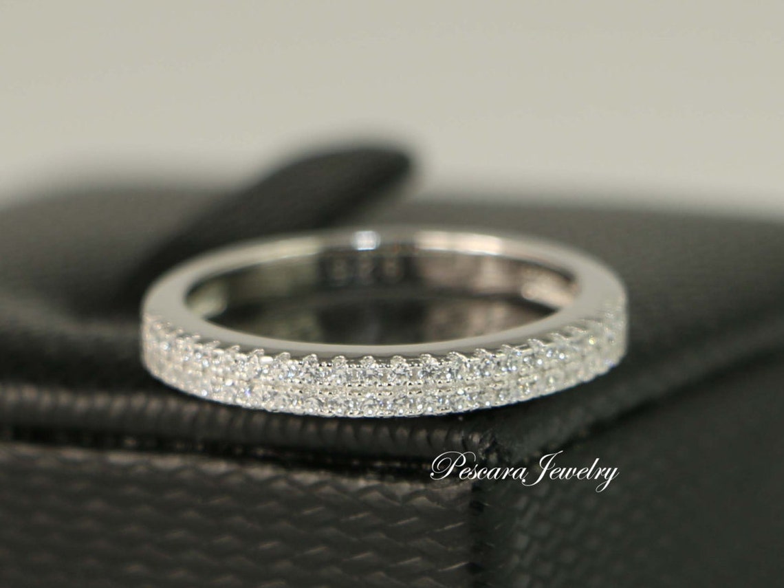 Half Eternity Band Sterling Silver Wedding Band Double Rows - Etsy