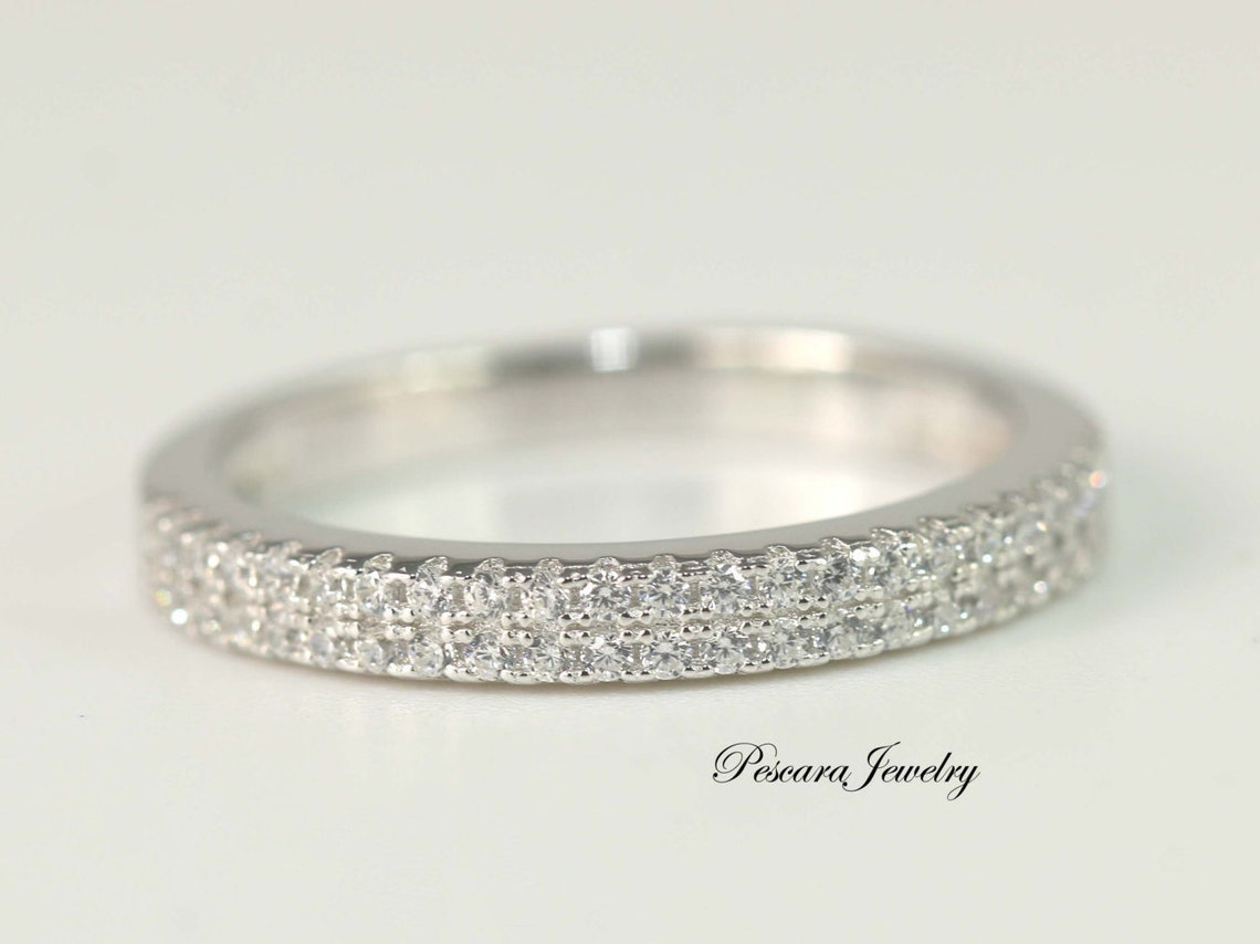 Half Eternity Band Sterling Silver Wedding Band Double Rows - Etsy