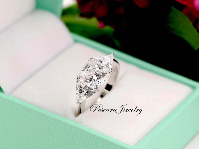 4.2ctw Three Stone Princess Cut Engagement Ring, CZ Princess Cut ...