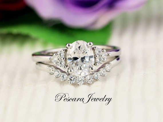 Oval Engagement Ring Oval Wedding Ring Set Curve Band Oval | Etsy