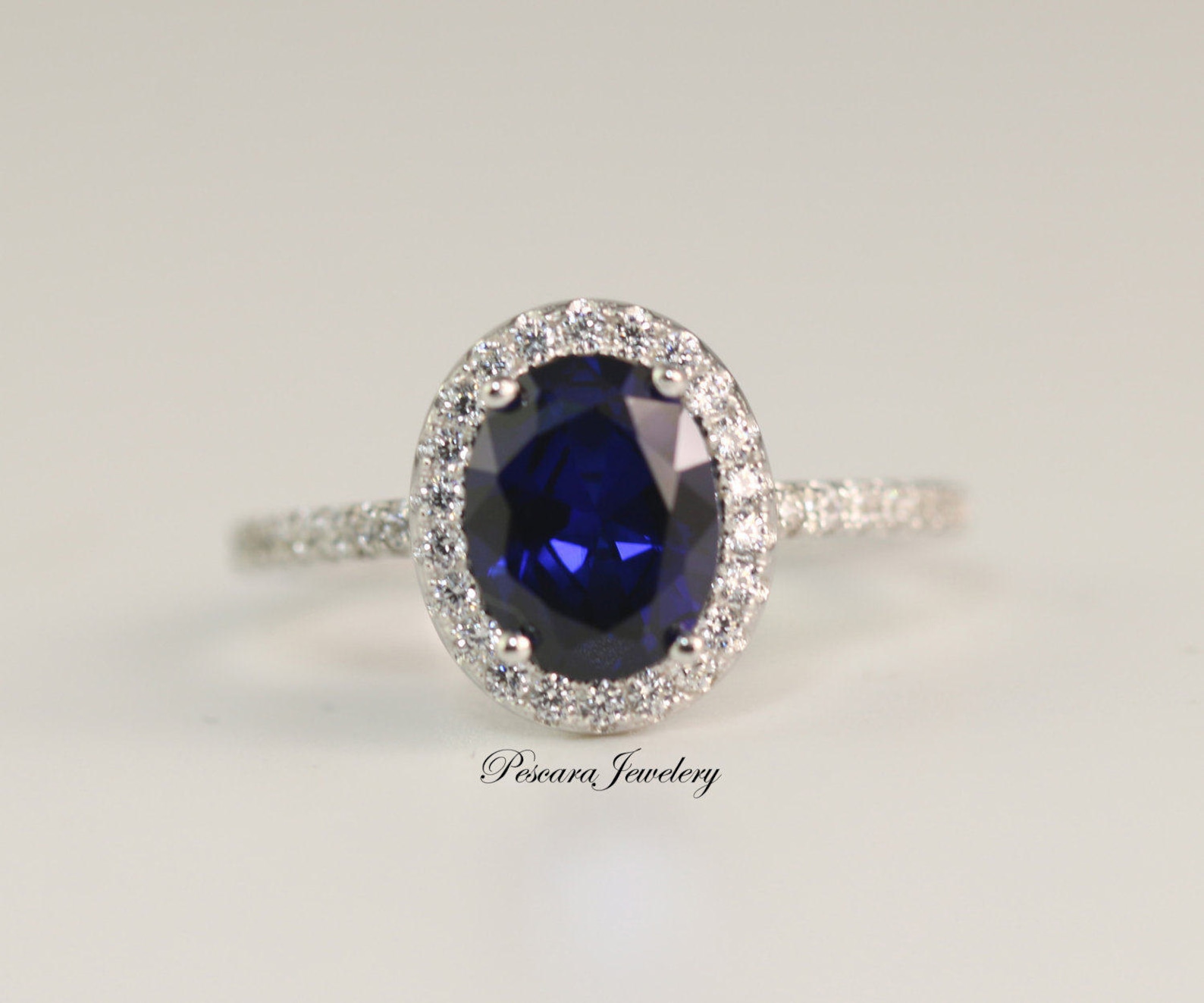 Oval Sapphire Engagement Ring Oval Cut Ring Oval Halo Ring Wedding Ring ...