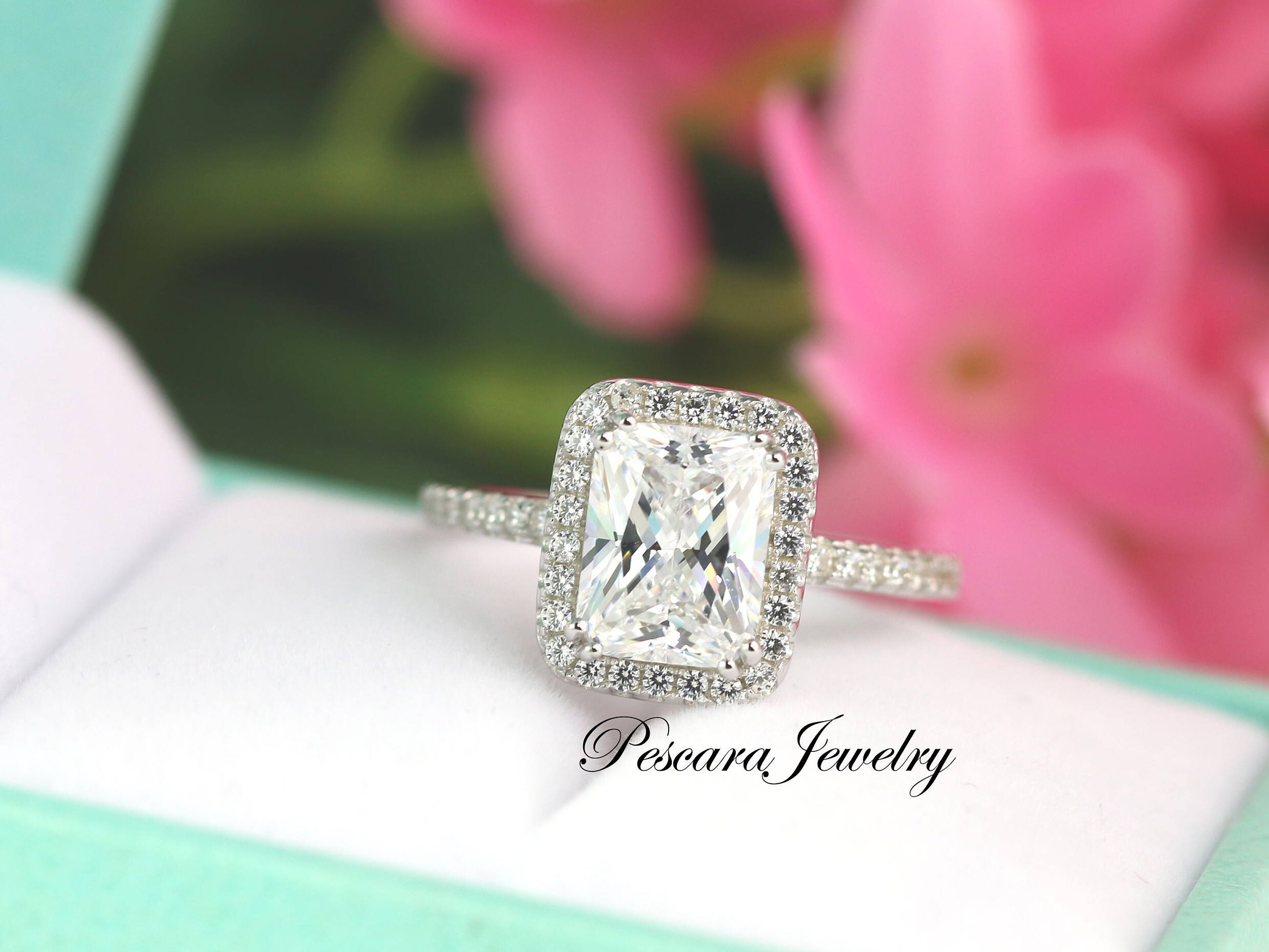 3CT Radiant Cut Engagement Ring Halo Engagement Ring Wedding | Etsy