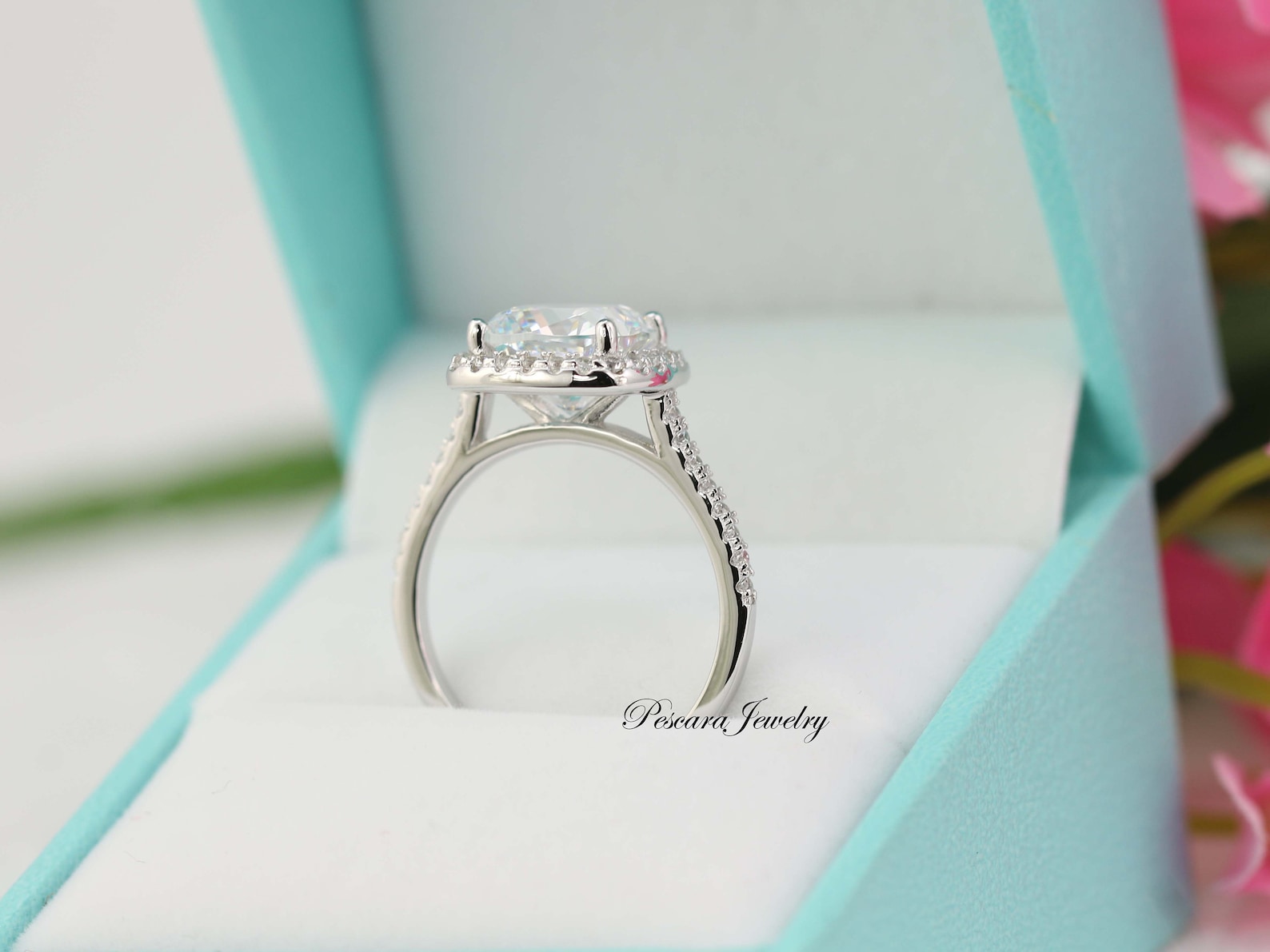 Wedding Ring Set, Cushion Cut Ring, Cushion Halo Engagement Ring, Cubic ...
