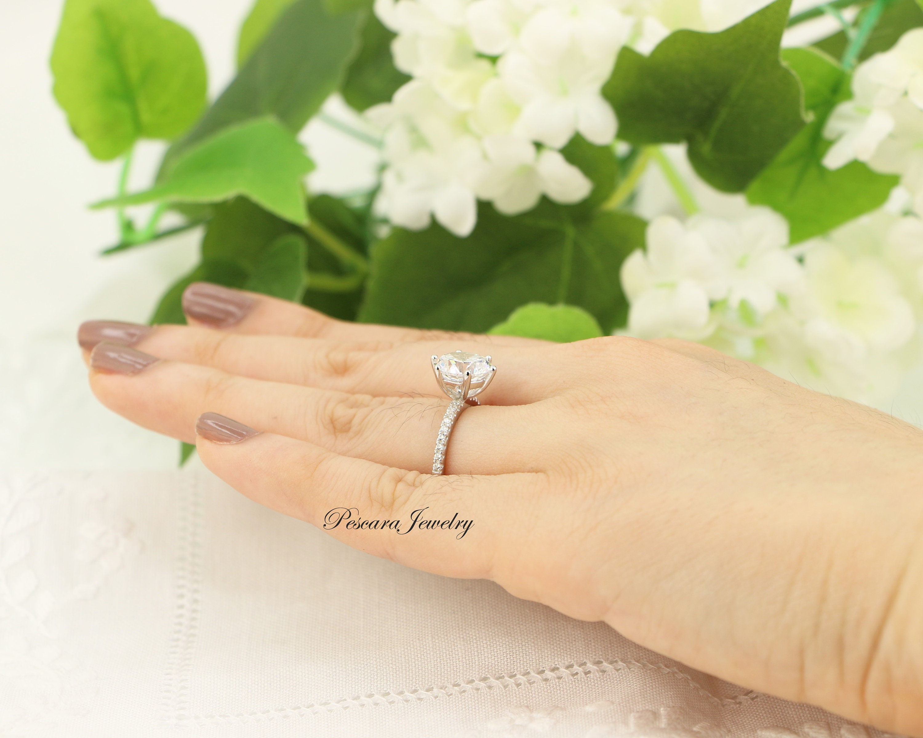 3.2ctw Round Cut Engagement Ring 6 Prongs Round Cut Ring | Etsy