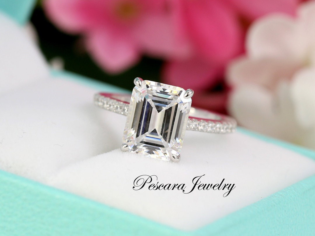 10x8mm (4CT )emerald Cut Engagement Ring, Emerald Cut Solitaire Ring ...