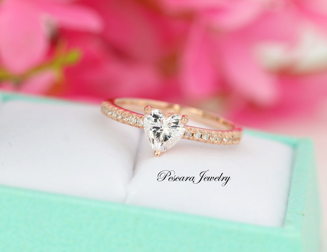 Rose Gold Engagement Ring, Rose Gold Heart Shaped Ring, 925 Heart ...