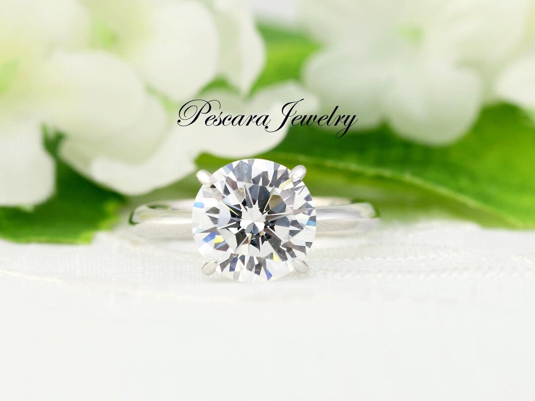 4ct Round Solitaire Engagement Ring , Silver Classic Round Cut Ring 4 ...