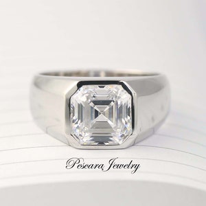 Mens Ring Silver Ring Mens Signet Ring Asscher Cut CZ - Etsy