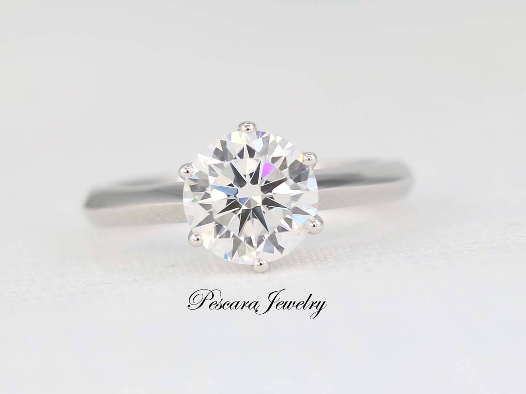 2ct Classic Solitaire Engagement Ring, 6 Prongs Round Solitaire ...