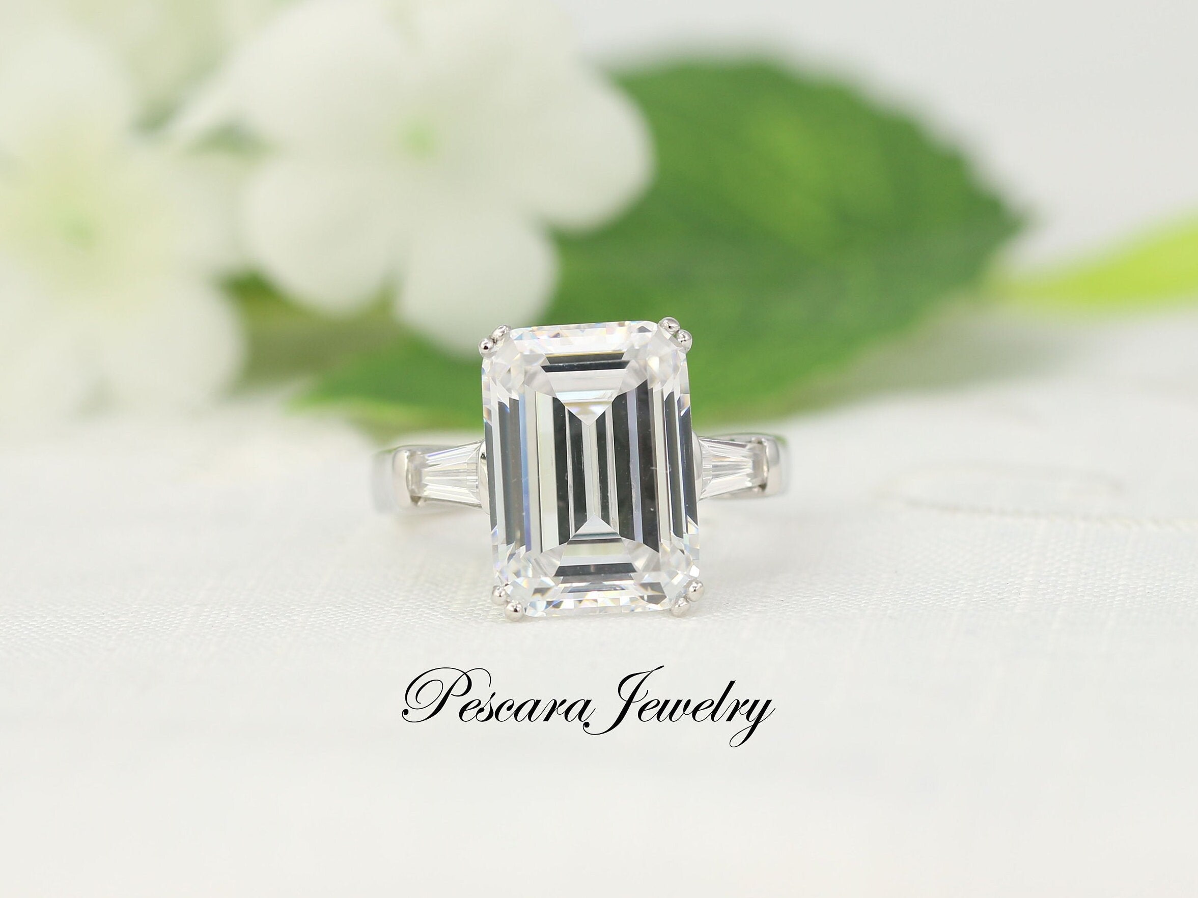 8ct Emerald Cut Engagement Ring Set Emerald Cut Promise Ring | Etsy