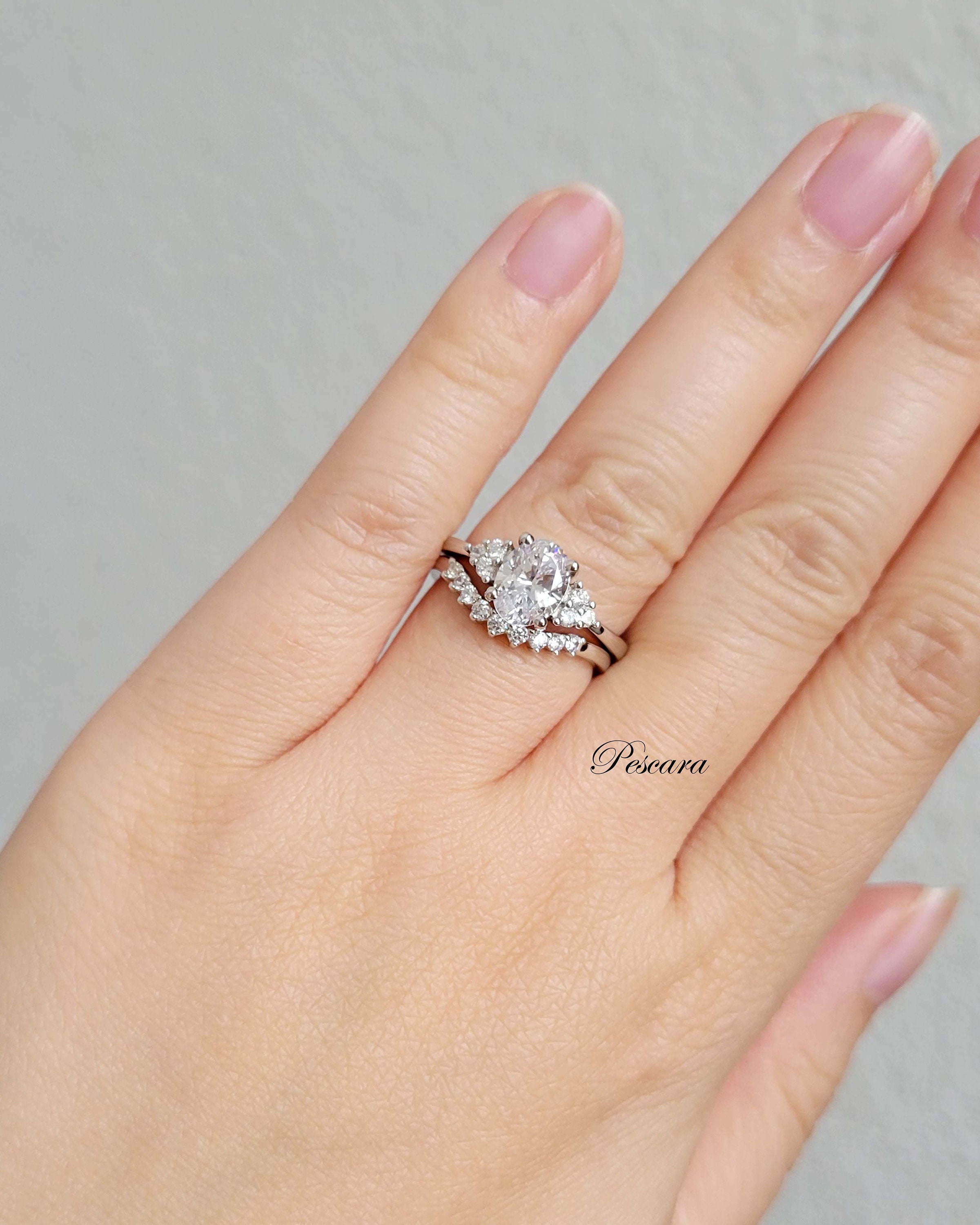 Oval Engagement Ring Oval Wedding Ring Set Curve Band Oval | Etsy