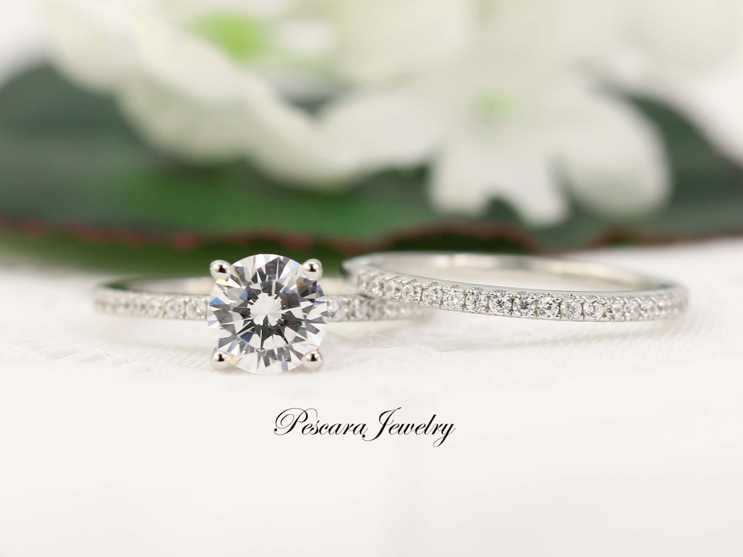 1.5ctw Round Cut Stacking Bridal Set, Basket Style Round Solitaire ...